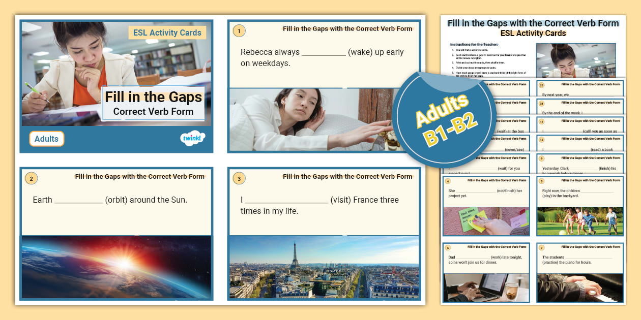 ESL Fill in the Gaps with the Correct Verb Form Cards [Adults, B1-B2]