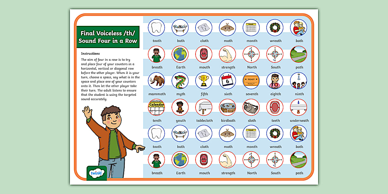 Final Voiceless /th/ Sound Four in a Row - Twinkl