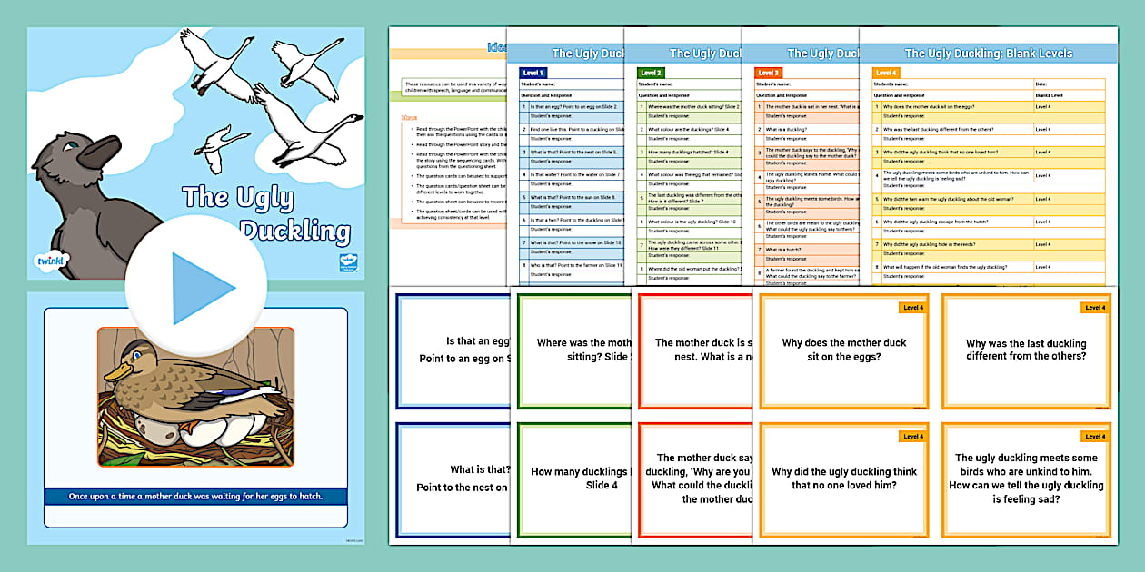 The Ugly Duckling with Blanks Level Question Cards - Twinkl