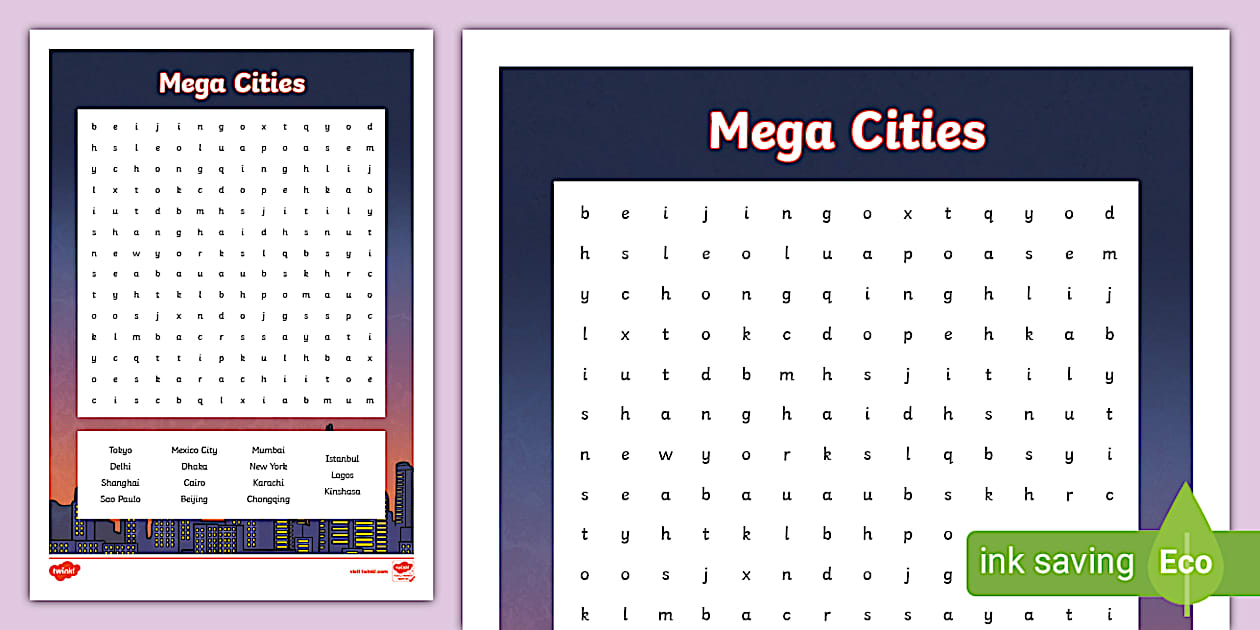 KS2 Mega Cities Word Search - Twinkl - Geography