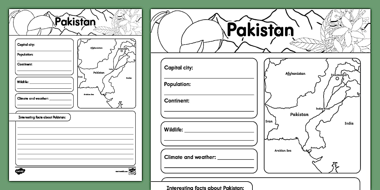 All About Pakistan Research Worksheet for K-2nd Grade