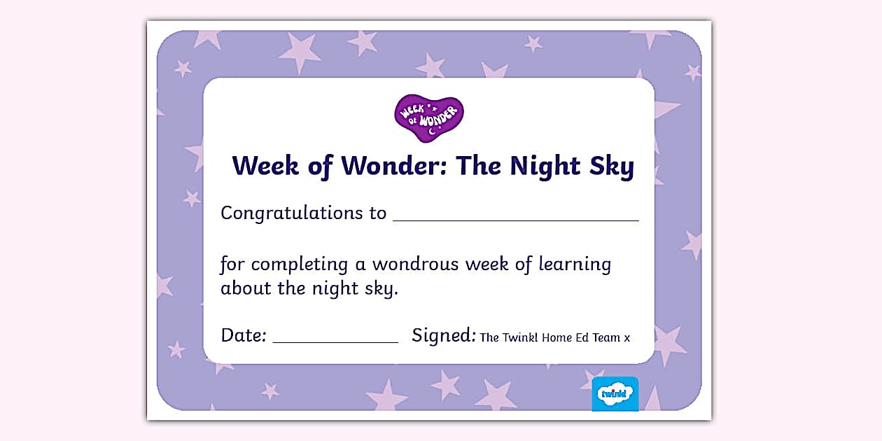 Week of Wonder: The Night Sky Certificate | Twinkl - Twinkl