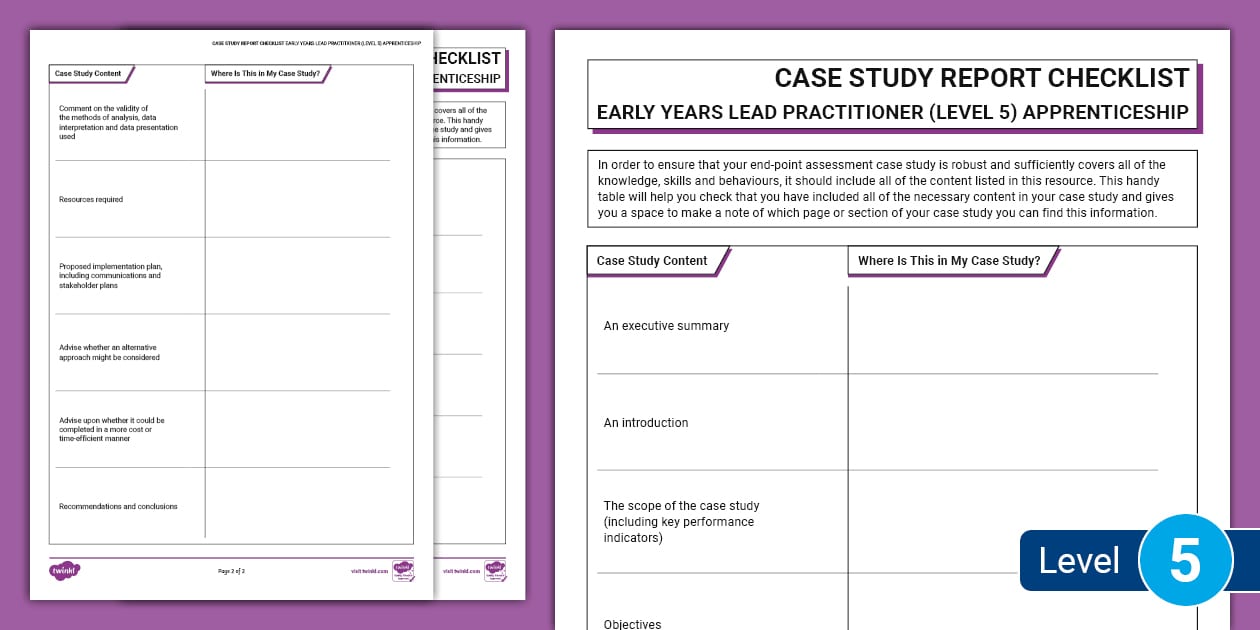 Case Study Report Checklist - Early Years Lead Practitioner