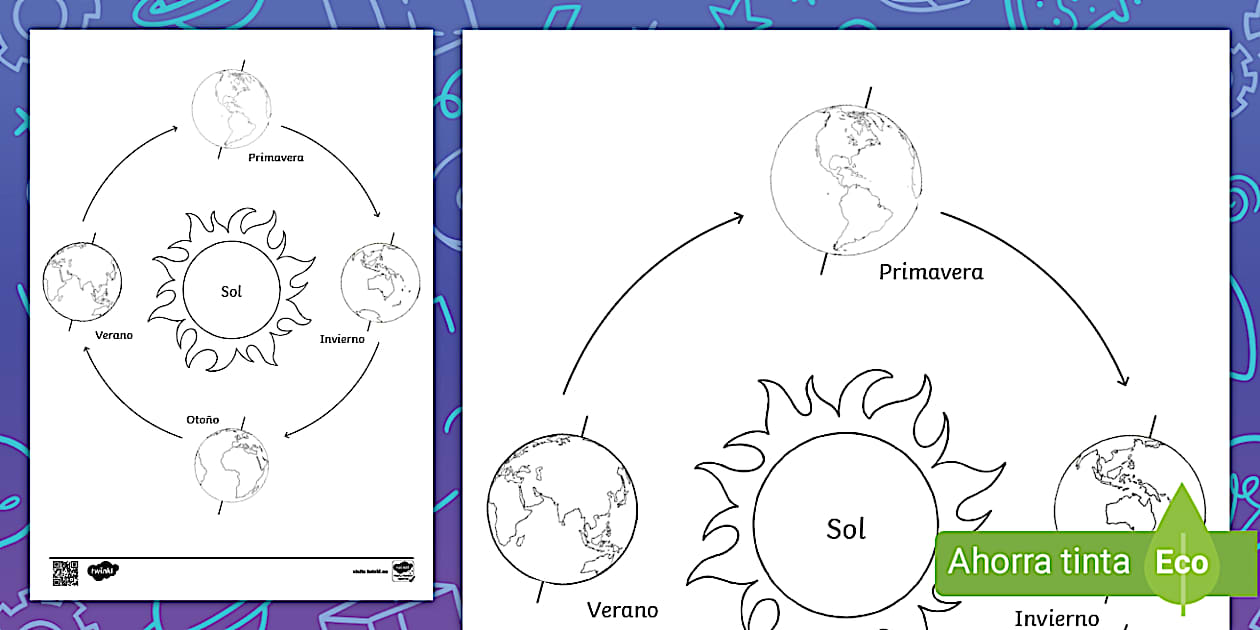 Hoja de colorear: Posición de la Tierra en las estaciones