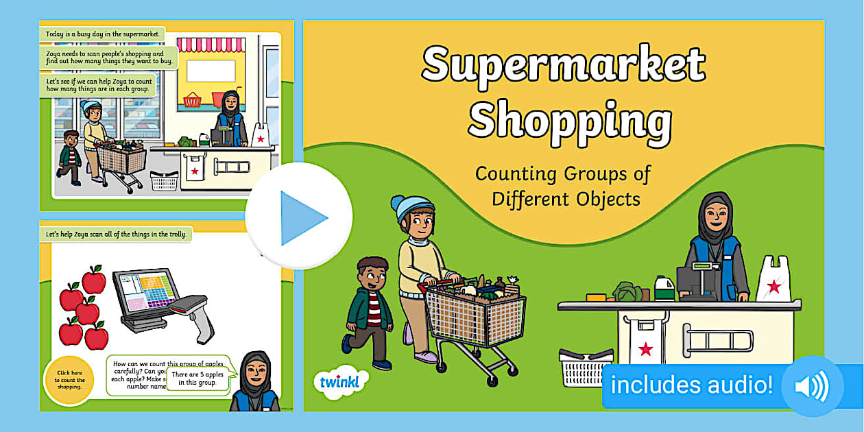👉 Shopping Counting Groups of Different Objects PowerPoint