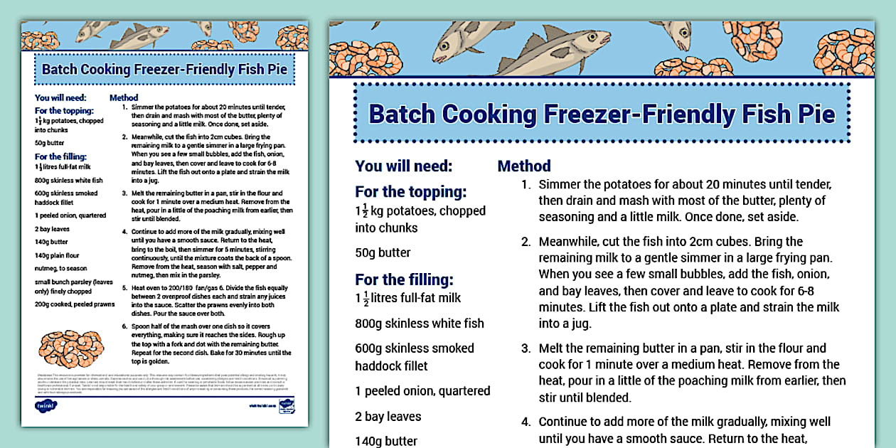 Batch Cooking Freezer- Friendly Fish Pie - Twinkl