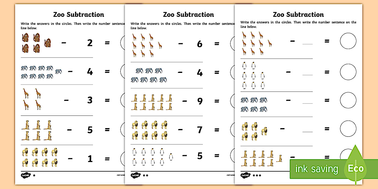 Zoo-Themed Subtraction within 10 Worksheet | Maths Resources