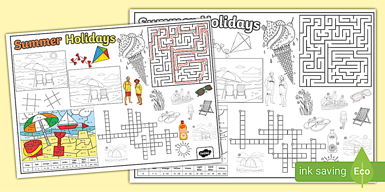 Summer Holidays Theme Activity Mat - Grade 3 and 4 - Twinkl