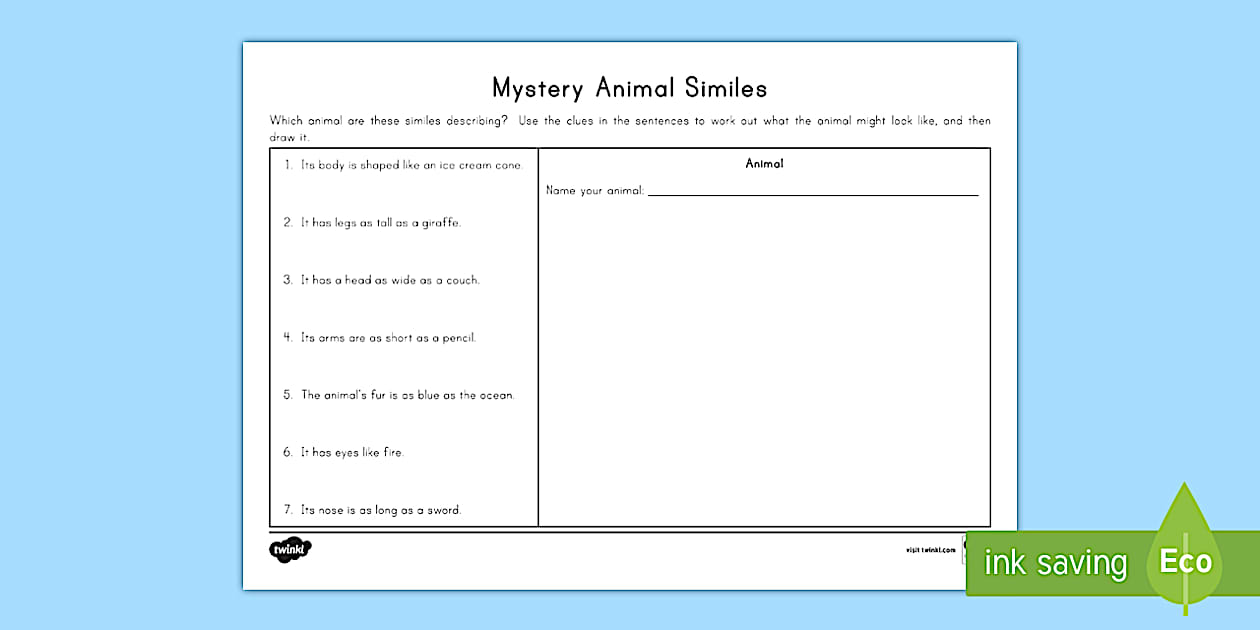 Mystery Animal Similes Worksheet | ELA Resources 3-5