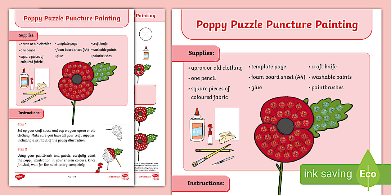 Poppy Puzzle Puncture Painting (Teacher-Made) - Twinkl