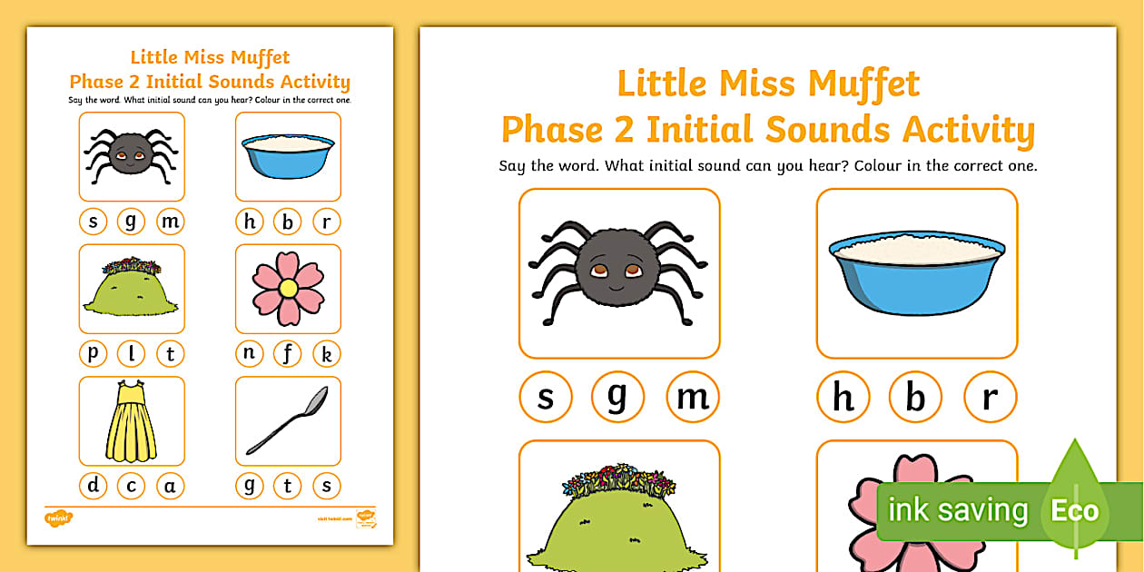Little Miss Muffet Phase 2 Initial Sounds Activity - Twinkl