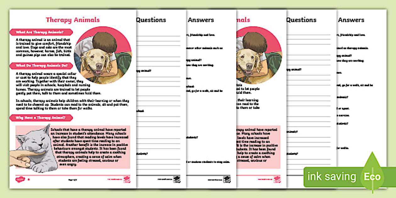 Therapy Animals Differentiated Reading (teacher made)
