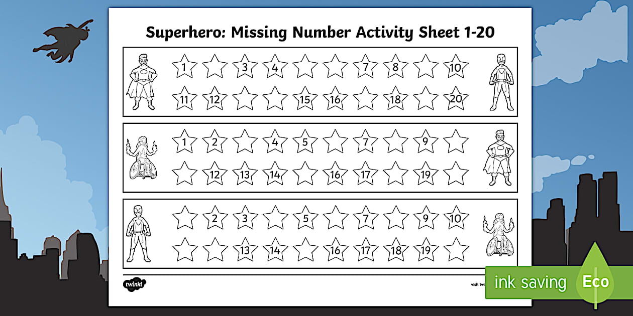 Editable Superhero Missing Number 1 to 20 Activity - Twinkl