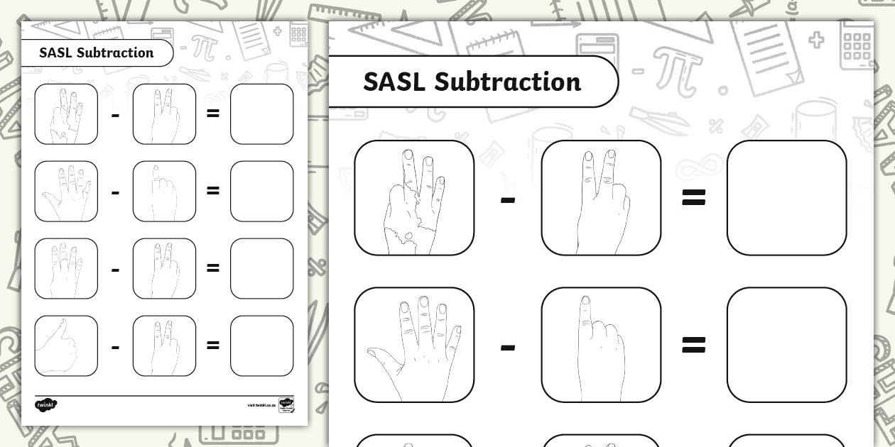 SASL Single-Digit Subtraction Worksheet (teacher made)