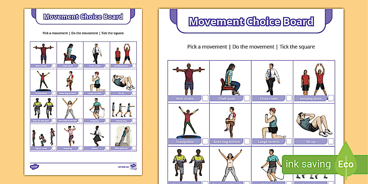 Older Learners OT Sensory movement break choice board