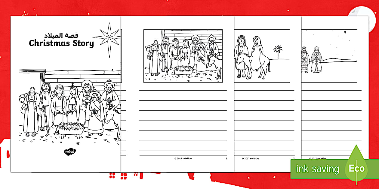 Christmas Story Booklet Arabic/English - Christmas Story Sequencing
