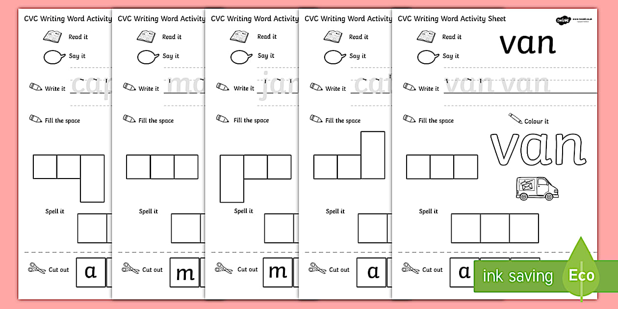 TAS CVC Writing Word Worksheets A (teacher made) - Twinkl