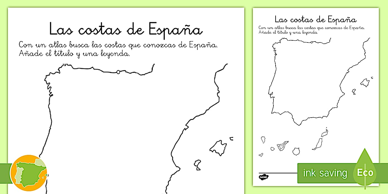 Mapa de las costas de España (teacher made) - Twinkl
