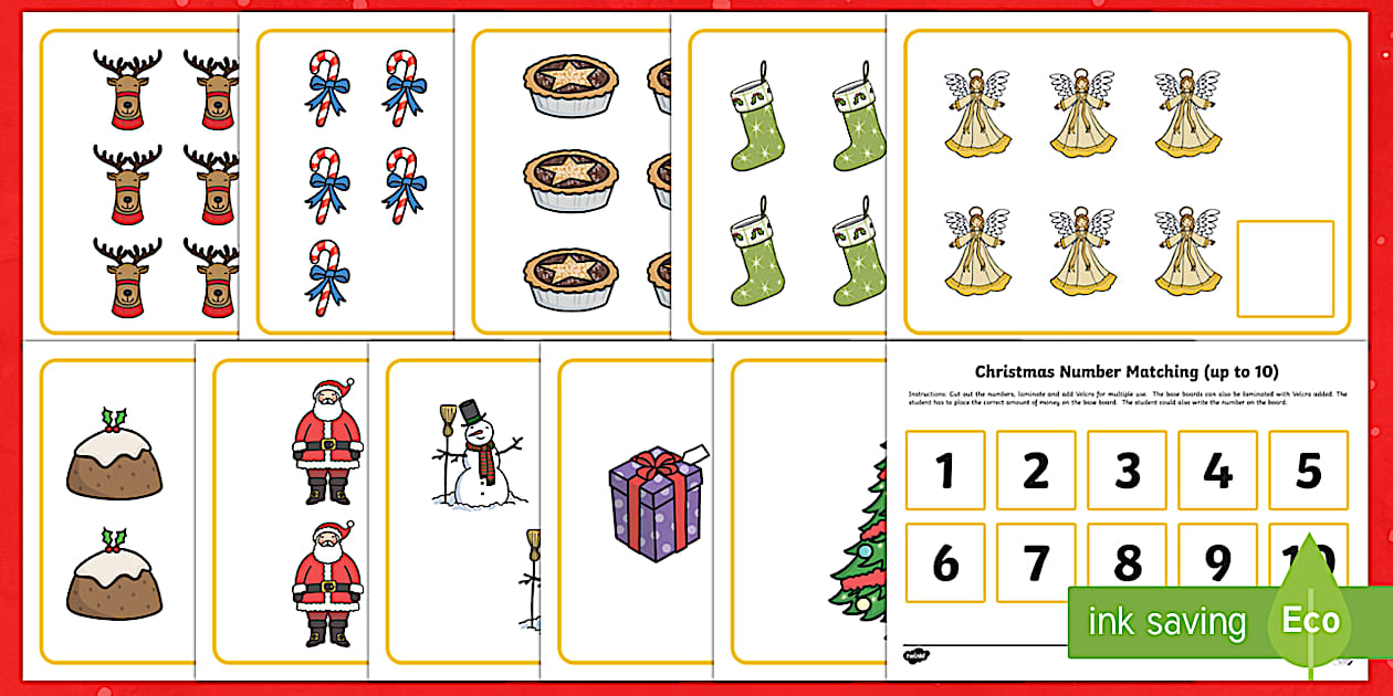 Workstation Pack: Christmas Number Matching (up to 10) Activity Pack