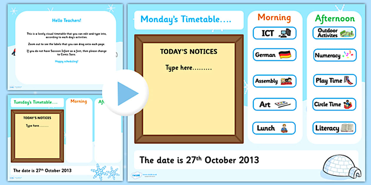 Visual Timetable Interactive PowerPoint Winter - Twinkl