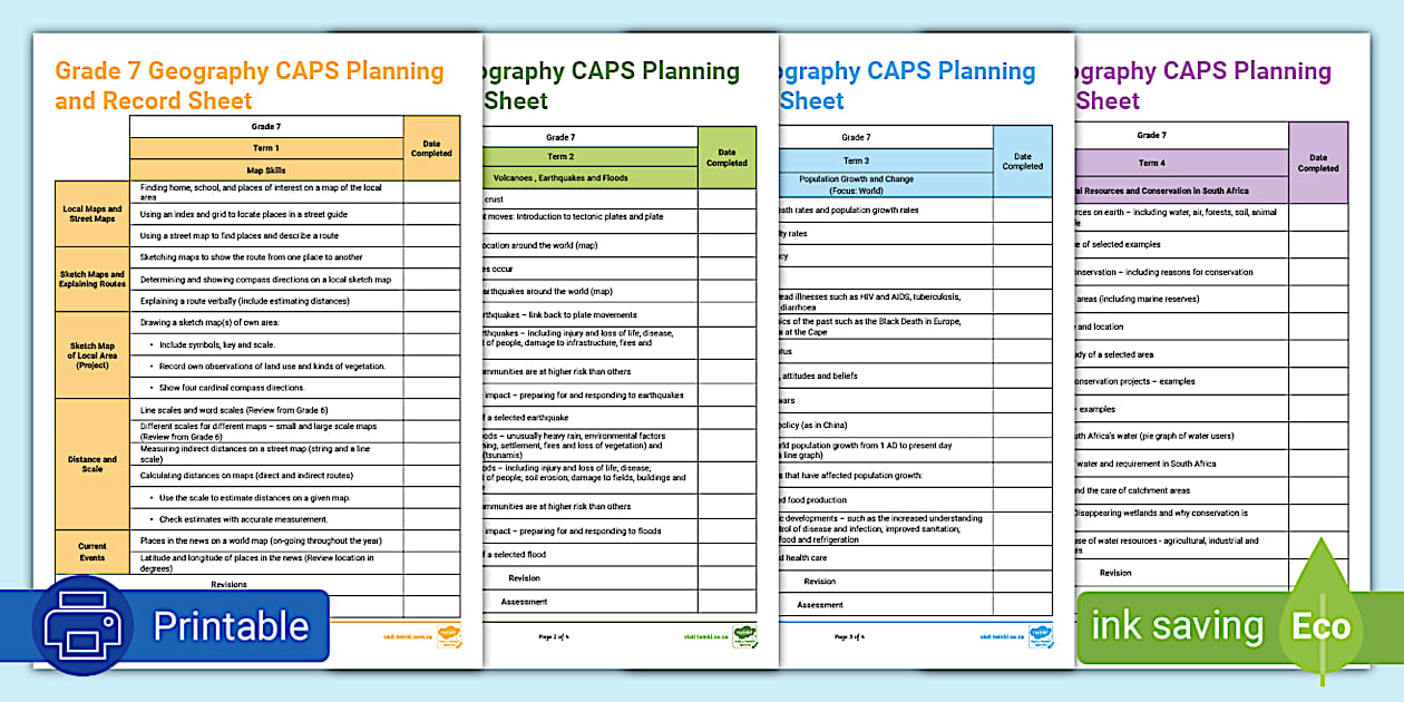 Grade 7 Geography CAPS Planning Sheet - Twinkl South Africa