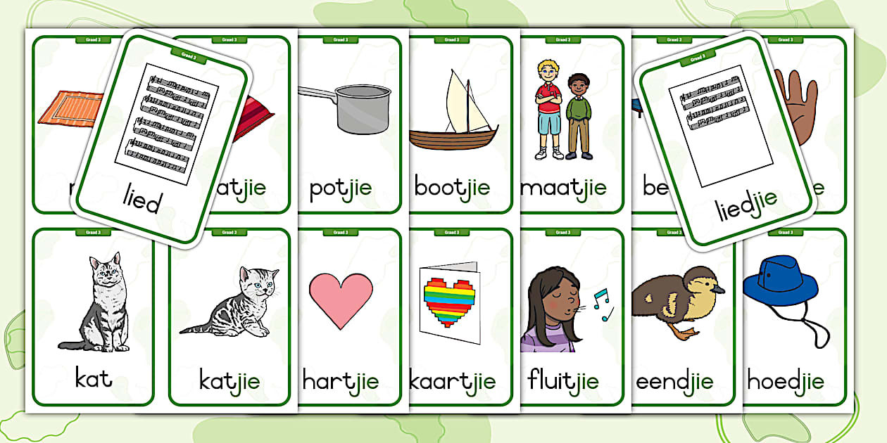 Graad 3 Klanke: Verkleinwoorde -jie Flitskaarte - Twinkl