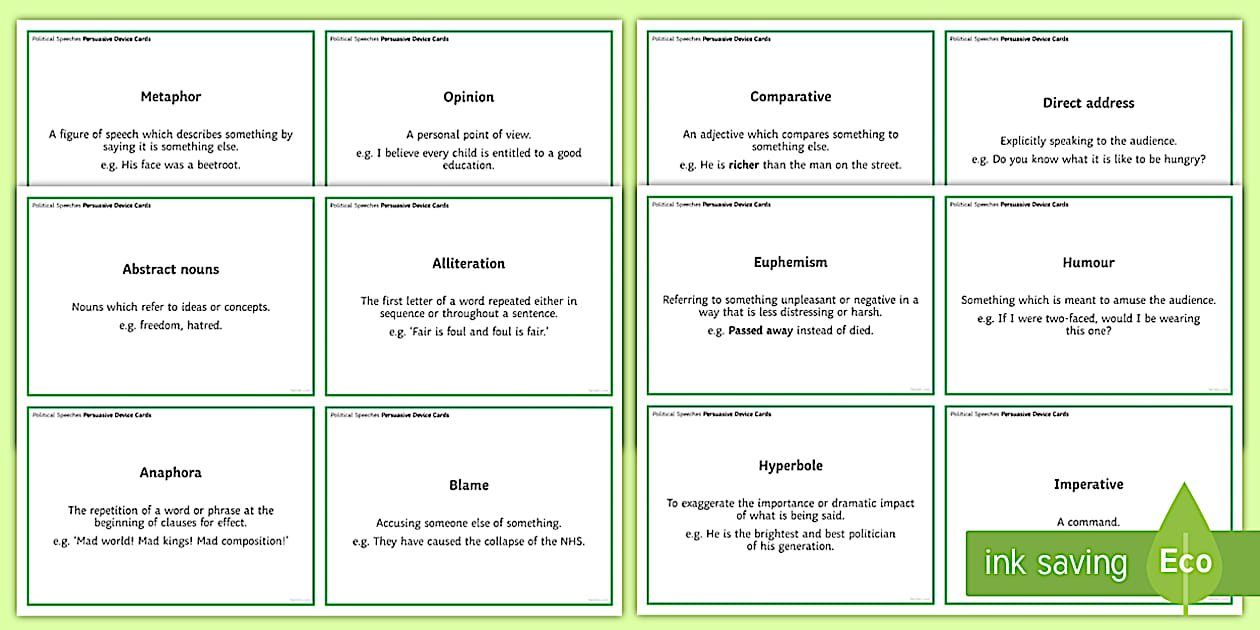 Political Speeches Persuasive Device Cards - Secondary - Event