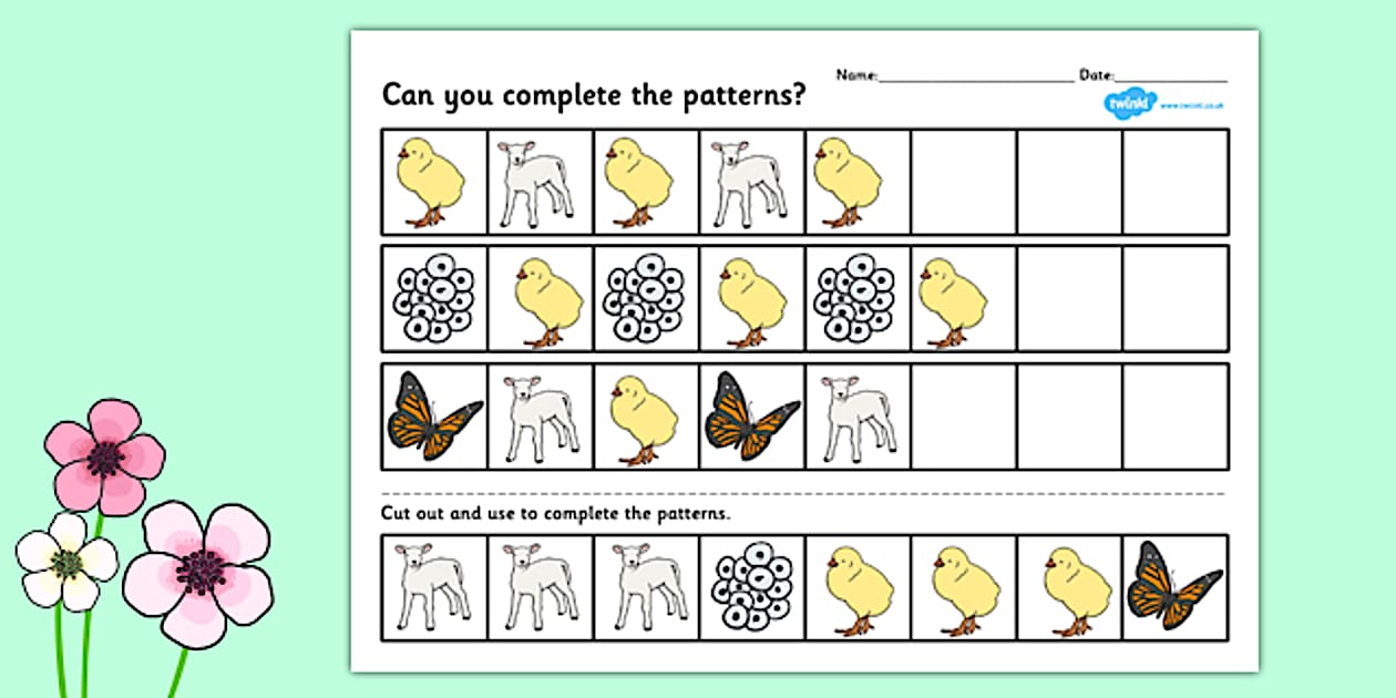 Springtime Complete the Pattern Worksheet (teacher made)