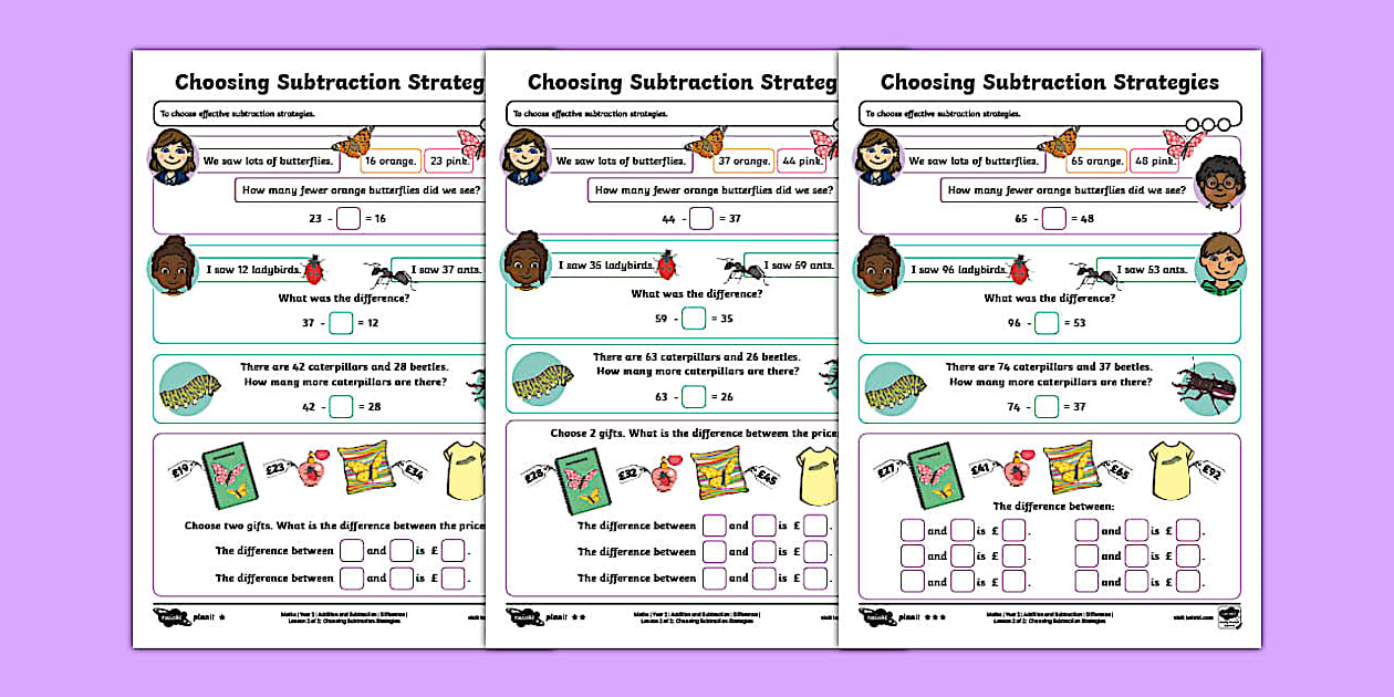 Editable Choosing Efficient Subtraction Strategies Worksheets