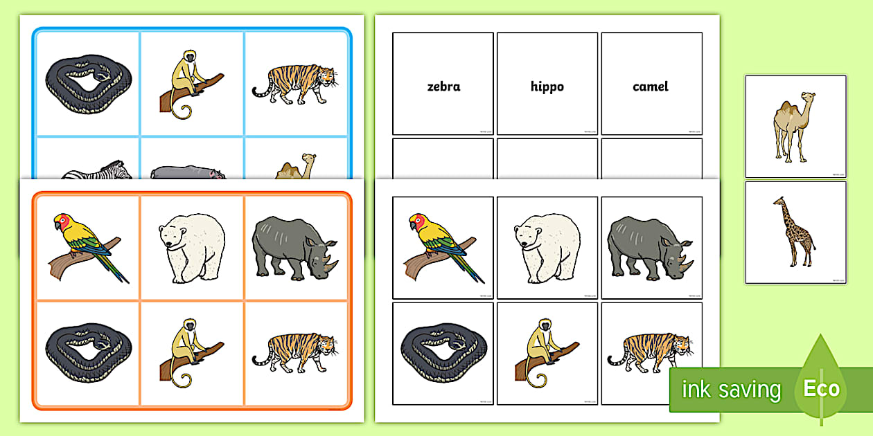 Zoo Animals Matching Cards and Boards Game (teacher made)
