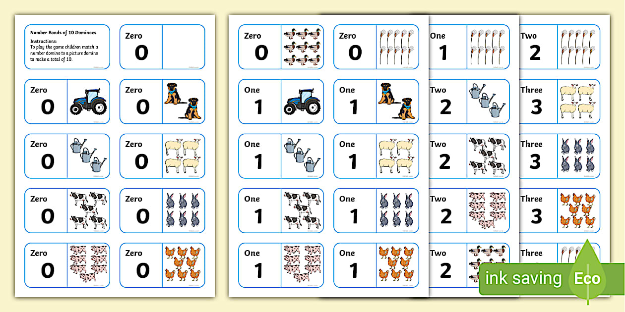 Number Bonds to 10 Dominoes (teacher made) - Twinkl