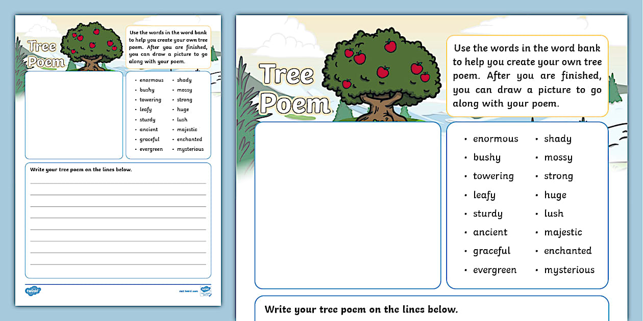 Tree Poem Writing Template (teacher made) - Twinkl