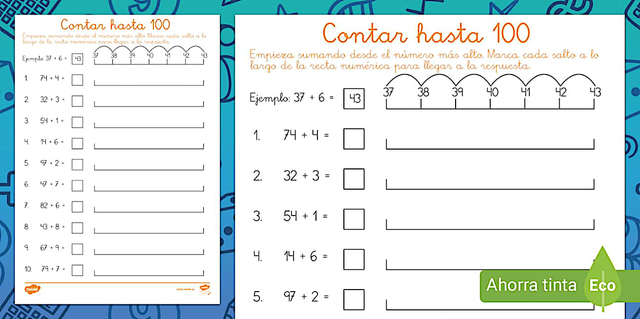 Ficha de actividad: Contar hasta 100 con una recta numérica