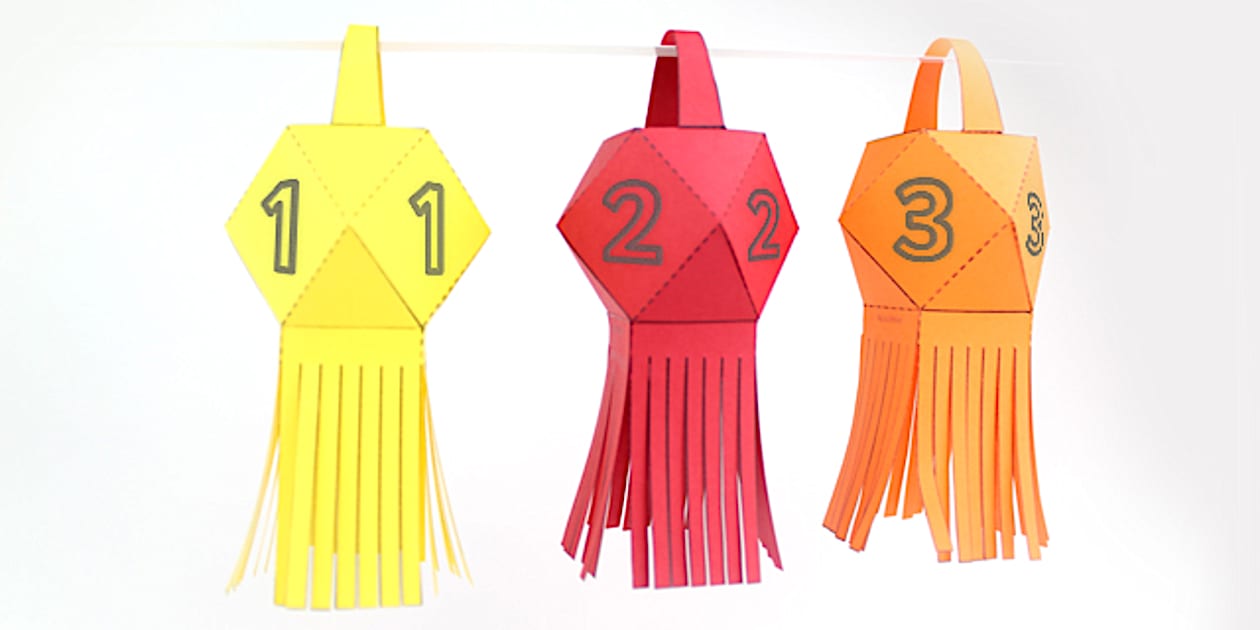 Paper Square Diwali Lantern Numbers (teacher made) - Twinkl