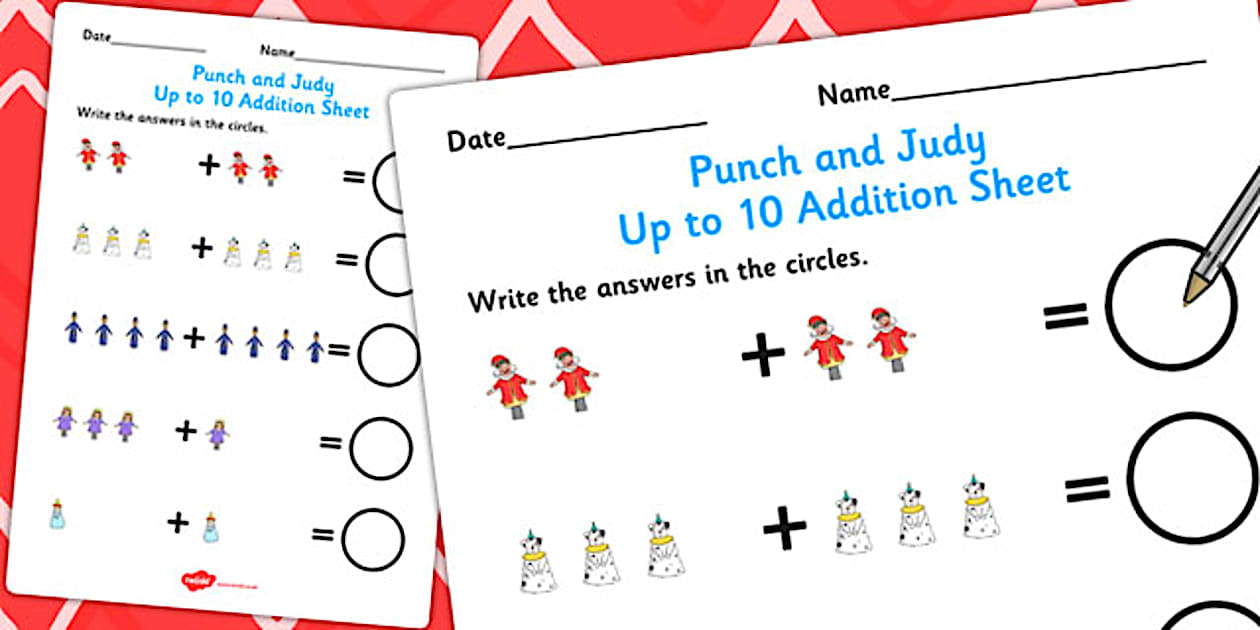 Punch and Judy Up to 10 Addition Sheet (teacher made)