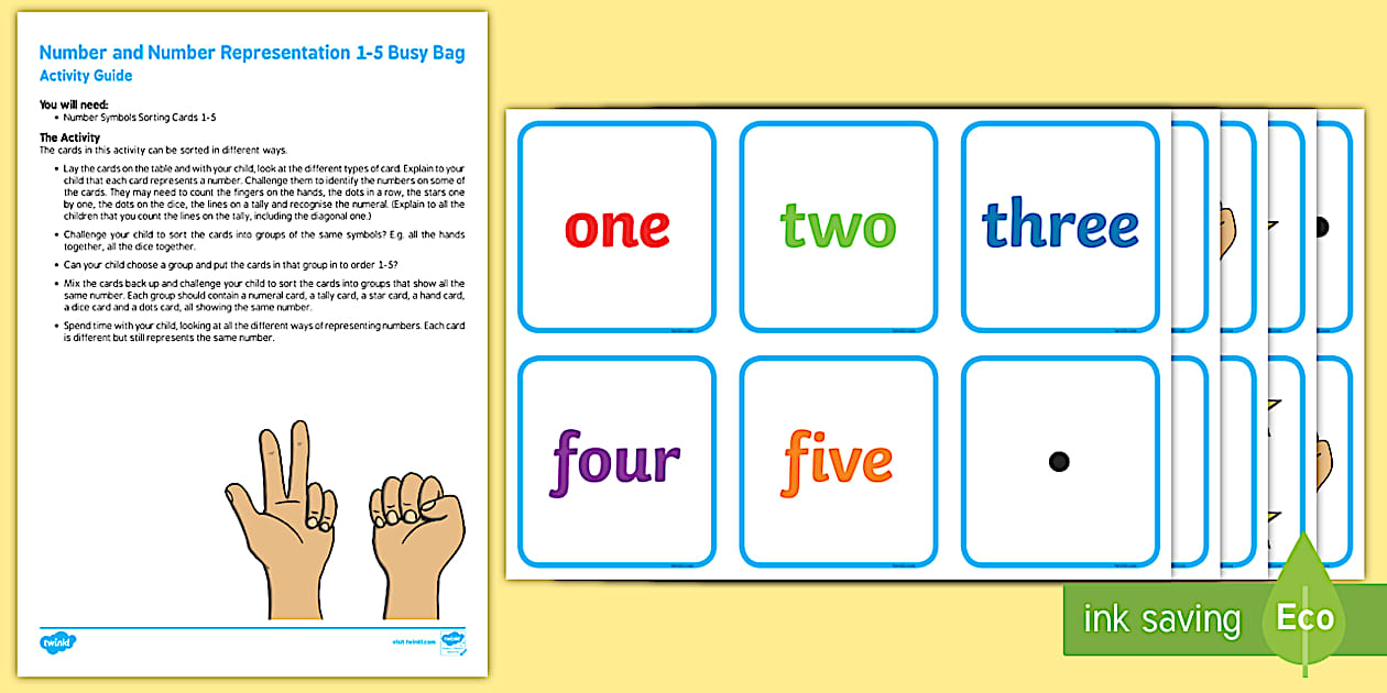 Number and Number Representation Sorting 1-5 Busy Bag Resource Pack for
