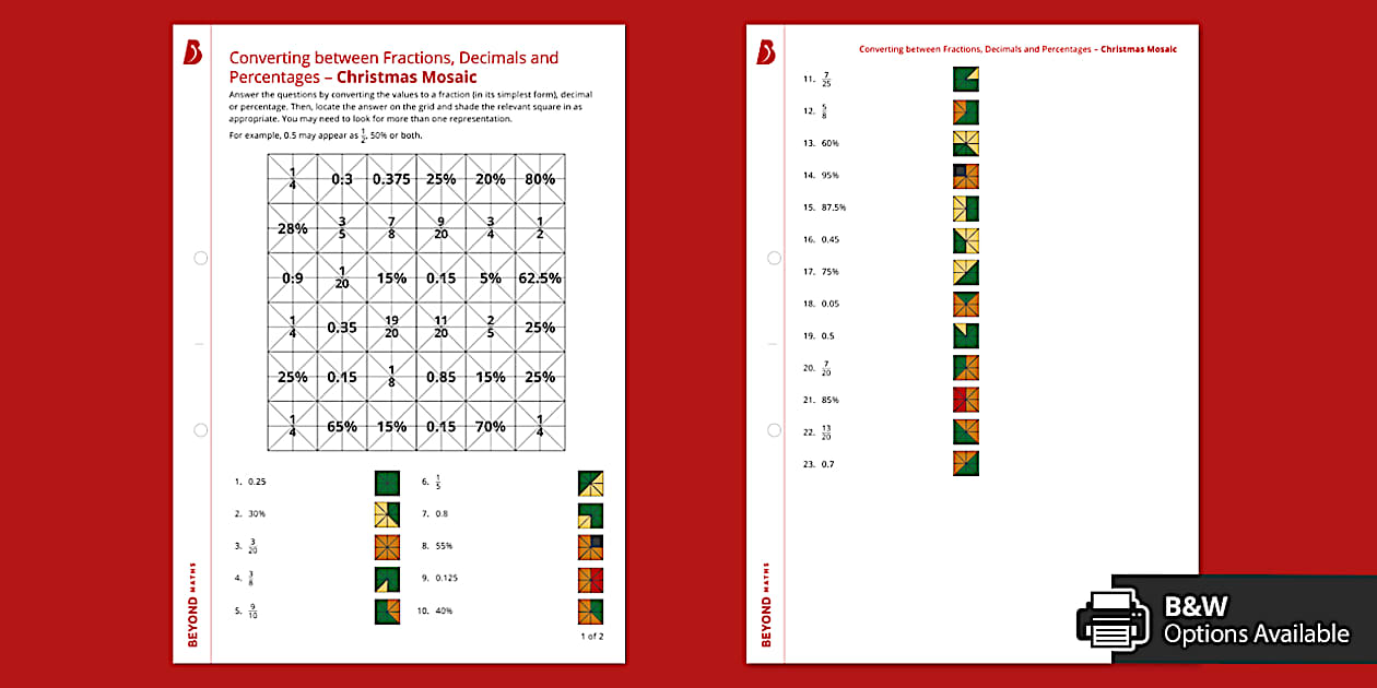👉 Christmas: Converting between Fractions, Decimals and Percentages