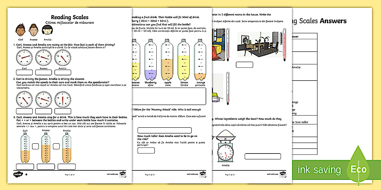 Reading Scales Worksheet / Worksheet English/Romanian