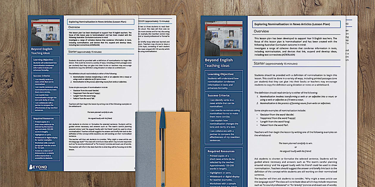 Exploring Nominalisation in News Articles (Lesson Plan)