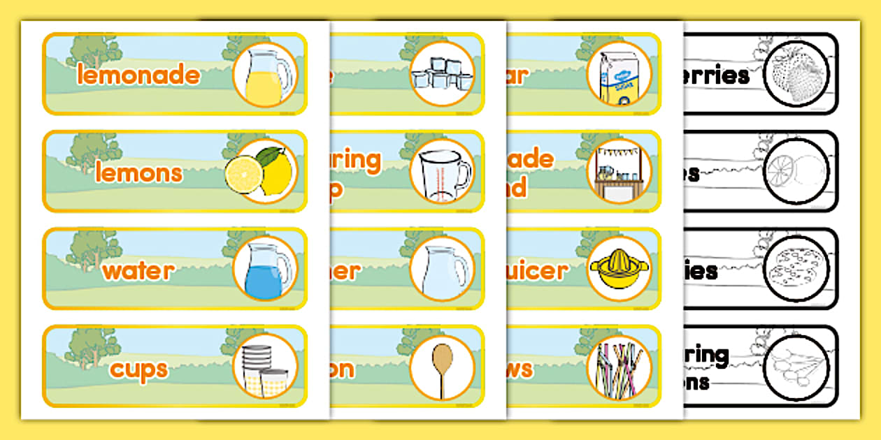 Lemonade Pretend Play Vocabulary Improvement Cards