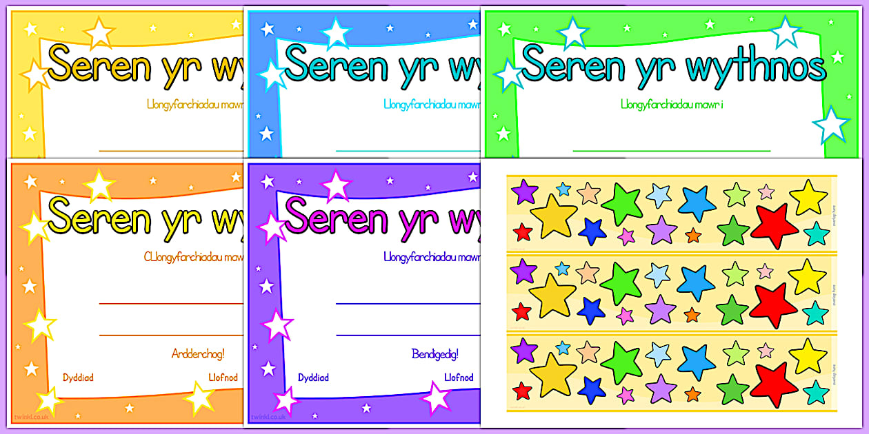Stars of the Week Welsh Display Pack (Teacher-Made) - Twinkl