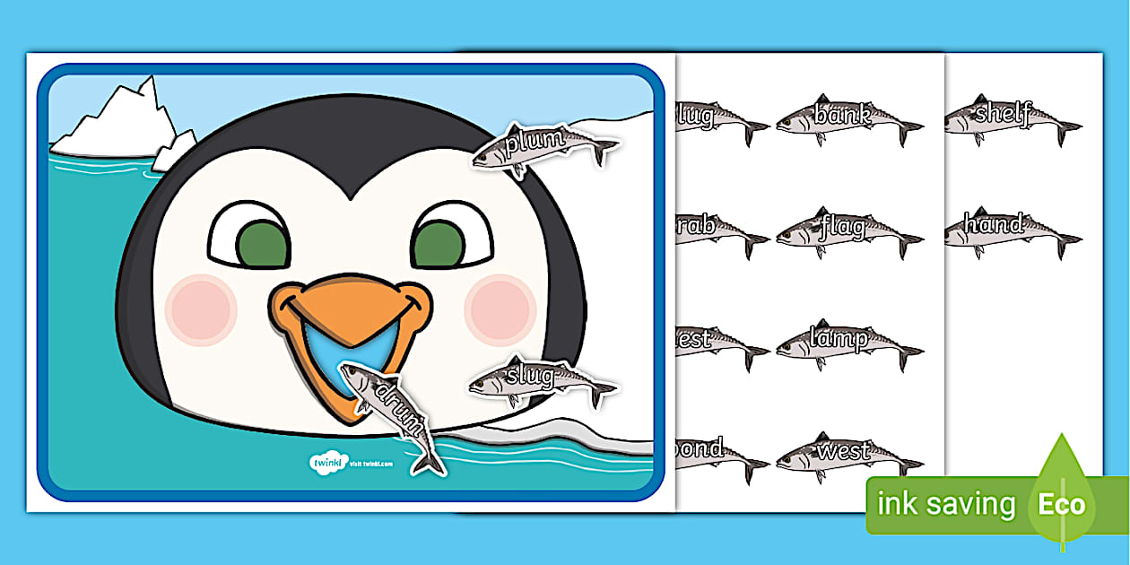 Editable Feed the Penguin CCVC and CVCC Word Activity