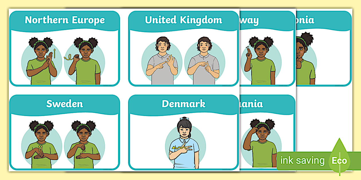 Auslan Countries in Northern Europe Word Cards - Twinkl