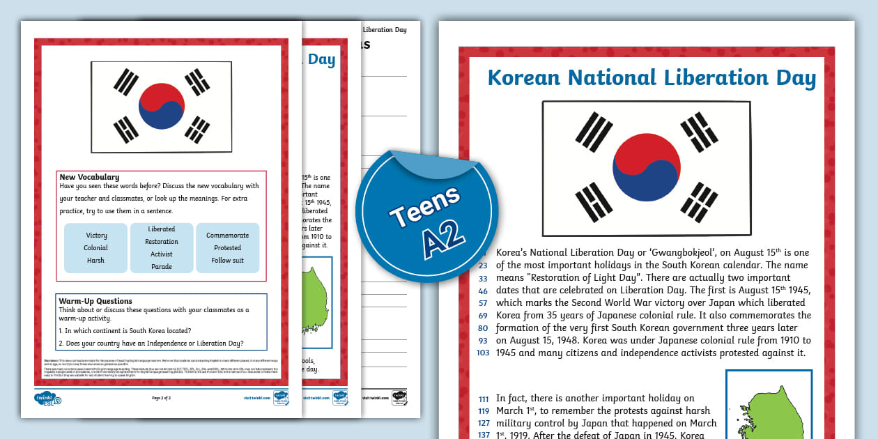 South Korean National Liberation Day ESL Reading Comprehension