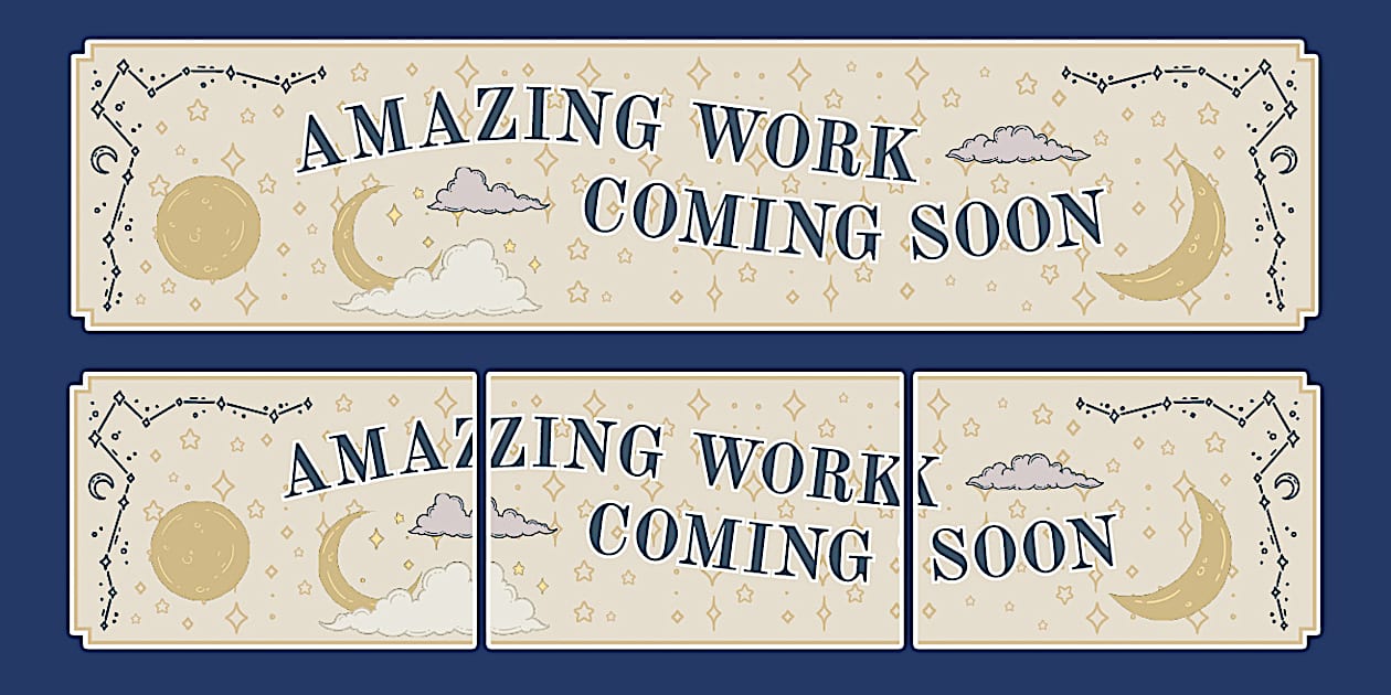 Celestial-Themed Amazing Work Coming Soon Display Banner