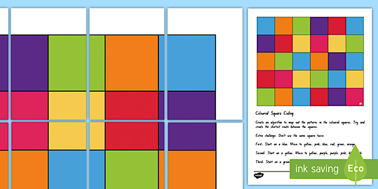 Black and White Coloured Squares Mat Coding Worksheet (Compatible with