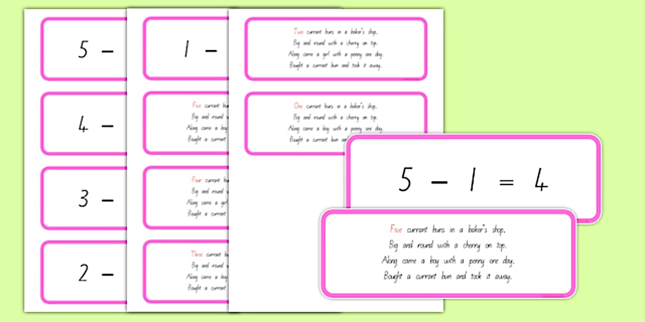 Number Sentences and Verse Cards Five Cupcakes - Twinkl