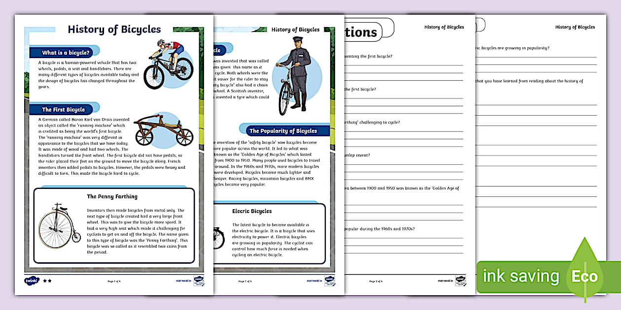 History of Bicycles (Differentiated Reading Comprehension).
