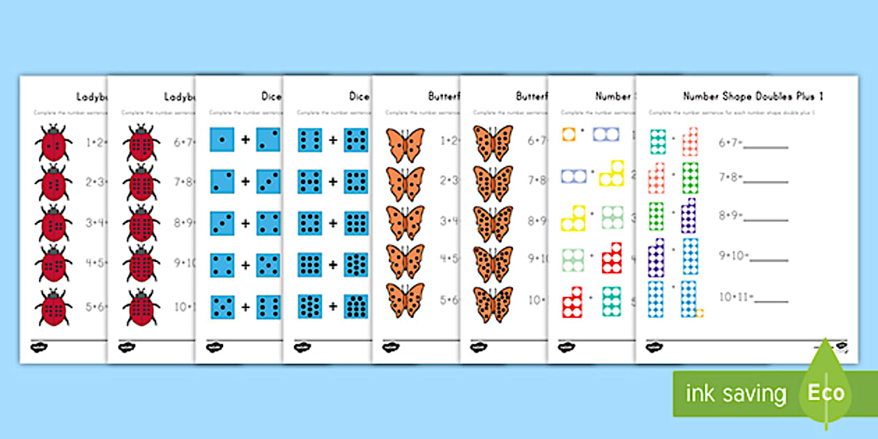 Doubles Plus One Worksheet with Pictures (teacher made)