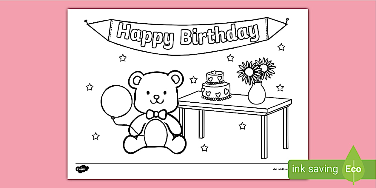 Bear Happy Birthday Colouring Page – Colouring – Twinkl